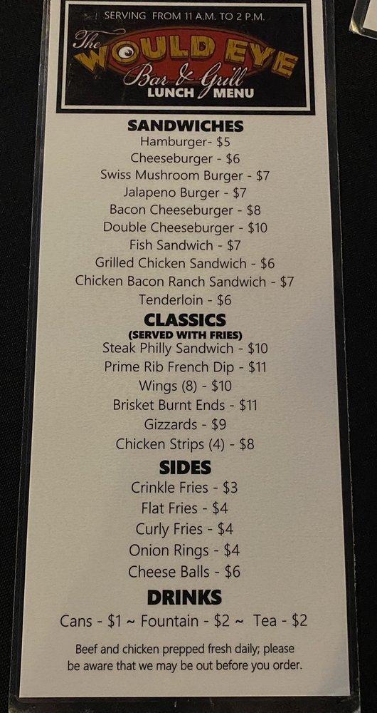 Menu at The Would Eye pub & bar, Falls City