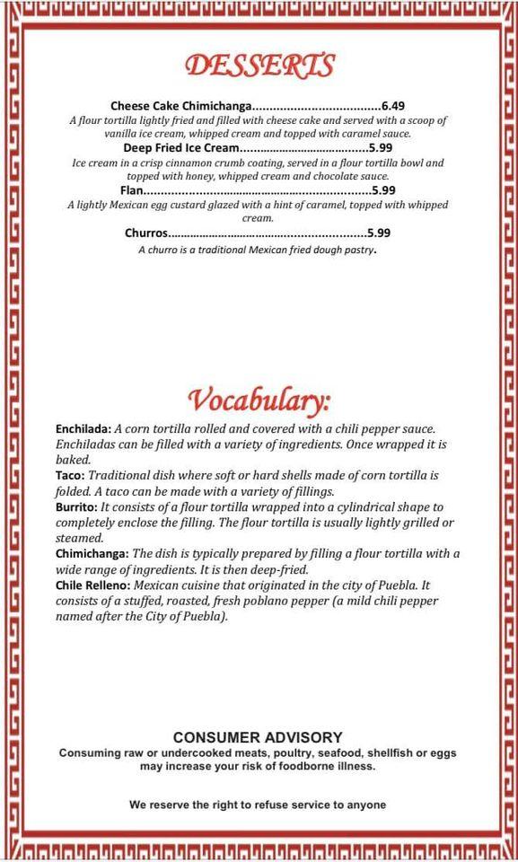 Menu at Casa Azteca Mexican Restaurant, Fort Pierce