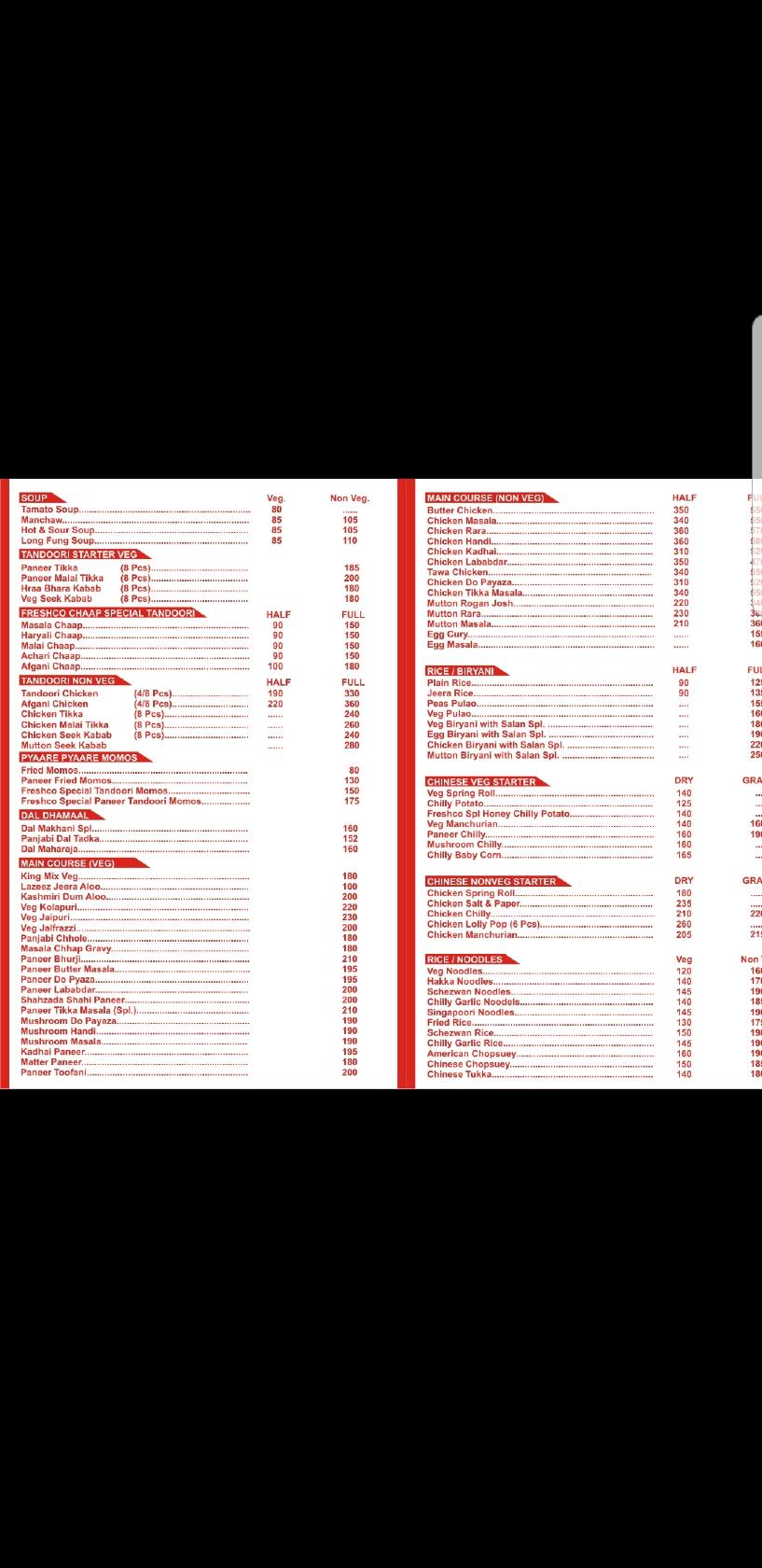Menu at Freshco, Noida