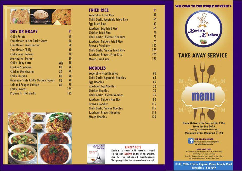 Menu at Kevin's Kitchen, Bengaluru, 43 Rama Temple Road