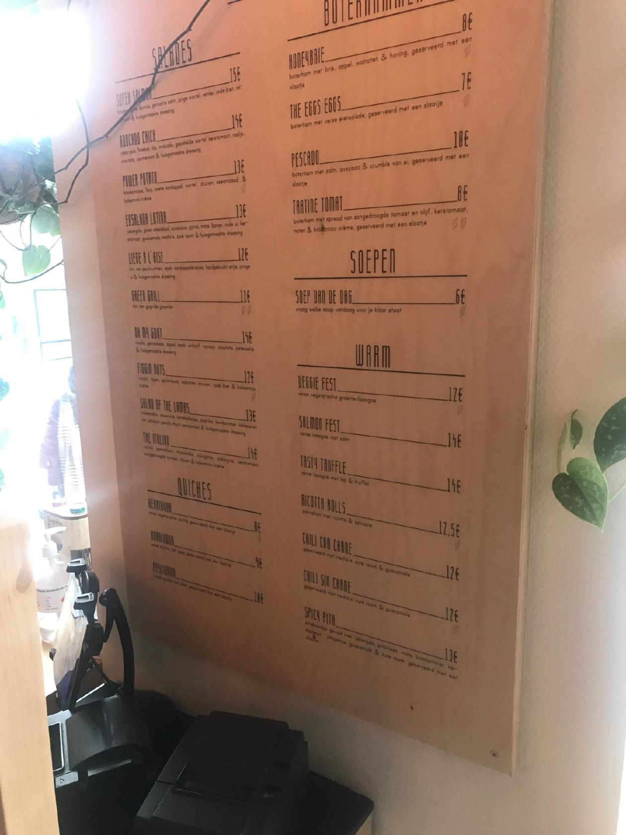 Menu at Lettuce, Leuven