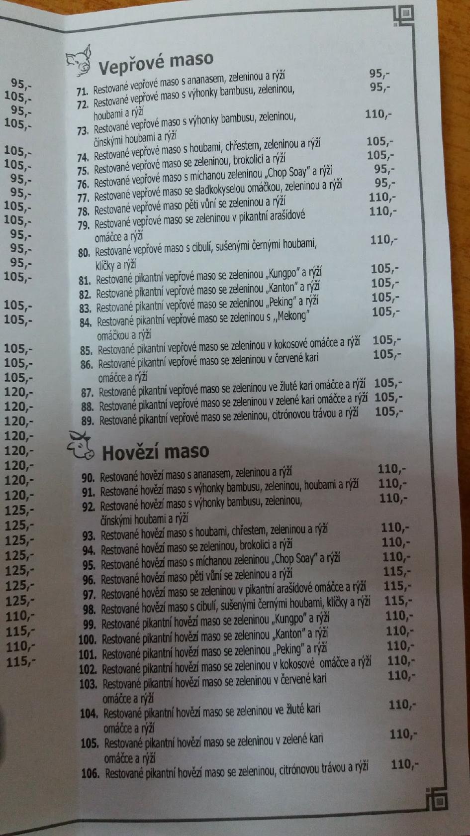 Menu at Restaurace Mekong restaurant, Ostrava