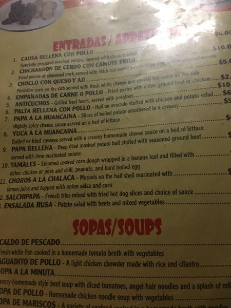 Menu at Super Pollo restaurant, Brick