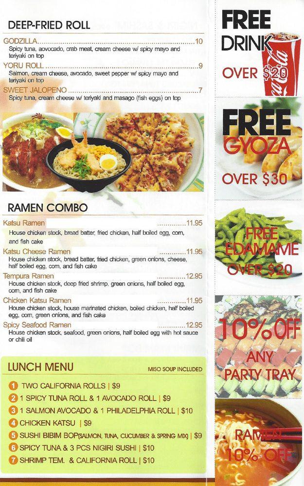 Menu at Sushi Yoru restaurant, Lake Zurich