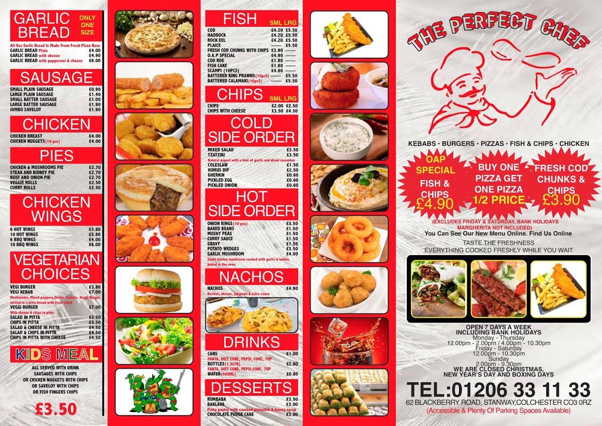 Menu at The Perfect Chef fast food, Colchester