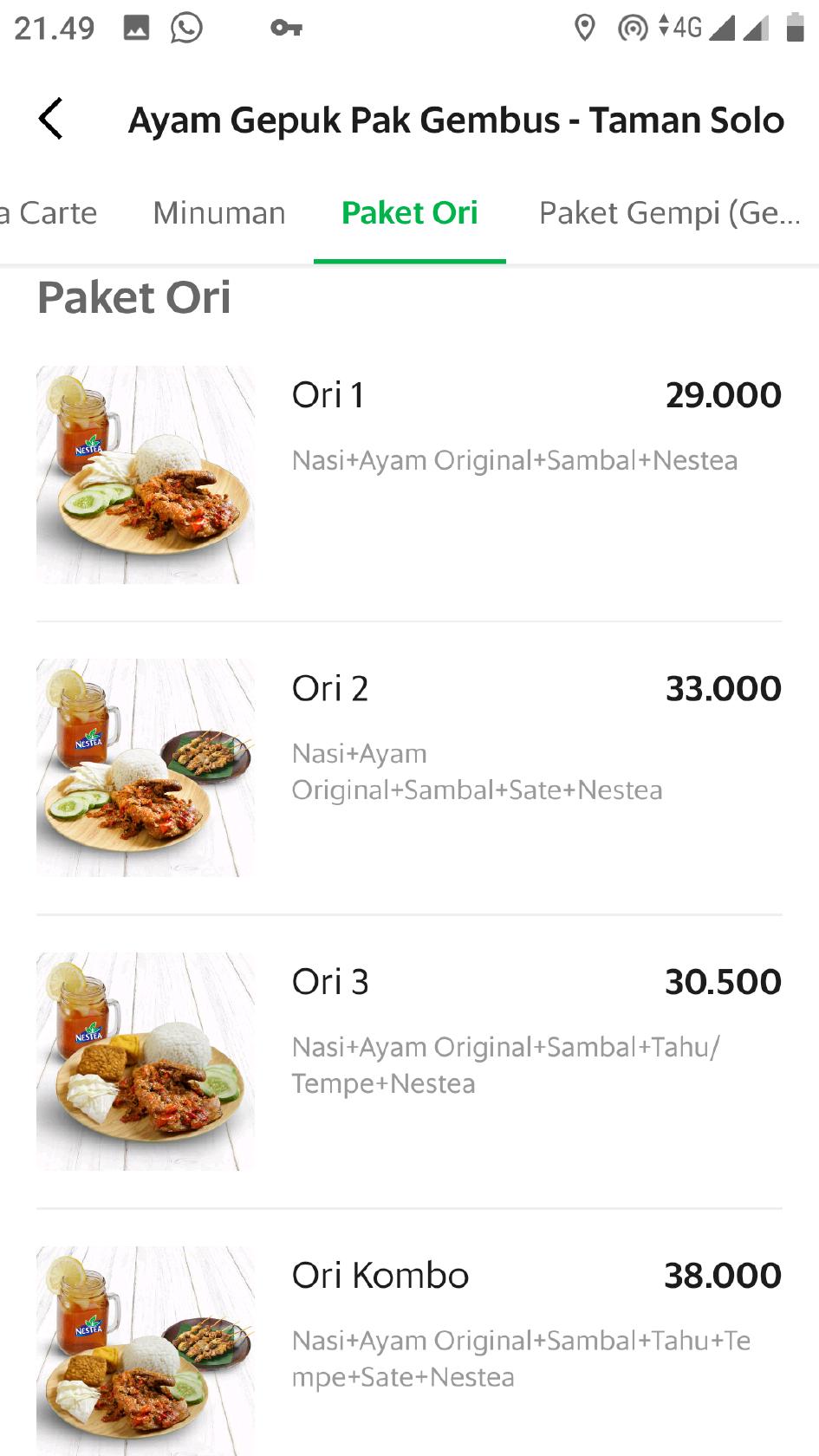 Carta del restaurante Ayam Gepuk Pak Gembus, Central Jakarta, Jl. Sumur ...