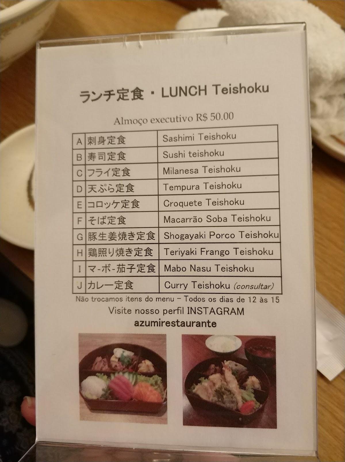 Menu em Azumi restaurante, Rio de Janeiro