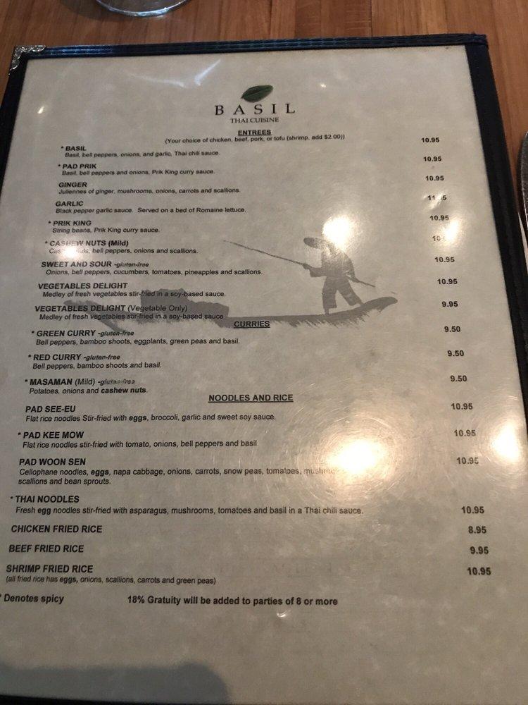 Menu at Basil restaurant, Mount Pleasant, Long Grove Dr