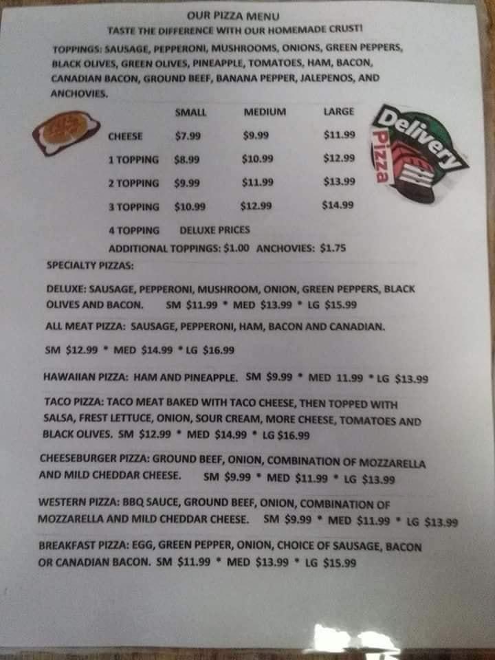 Menu at Charlies Pizza pizzeria, Dana