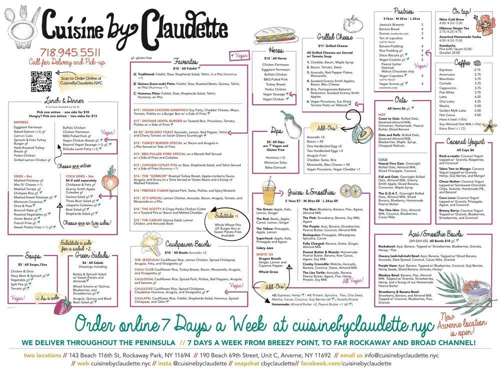 Menu at Cuisine By Claudette pub & bar, New York City, 190 Beach 69th St