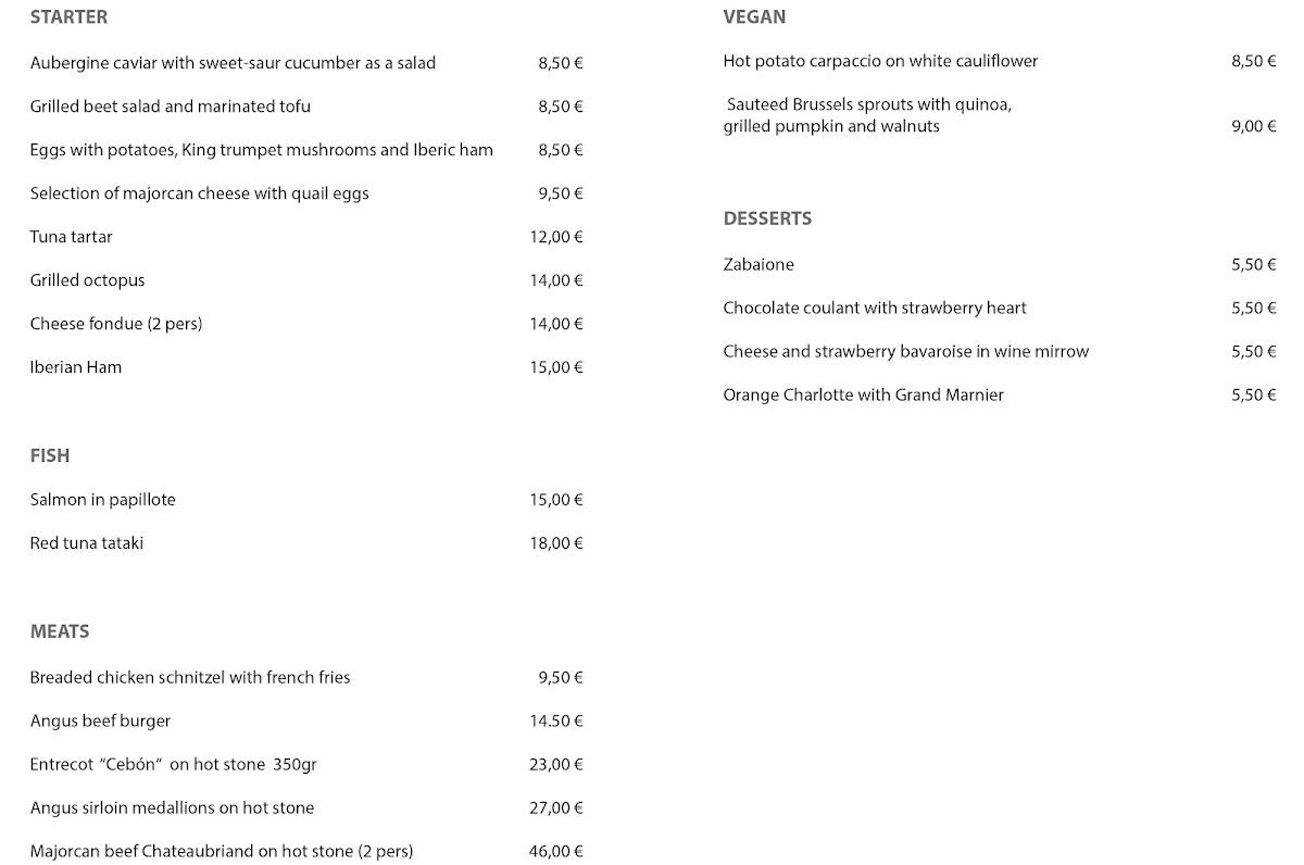 Menu at Es Molí Restaurant, Sa Coma