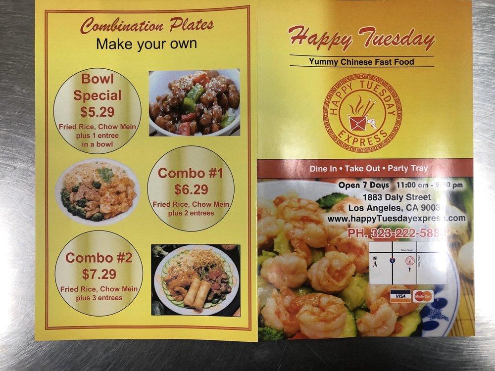 Menu at Happy Tuesday restaurant, Los Angeles