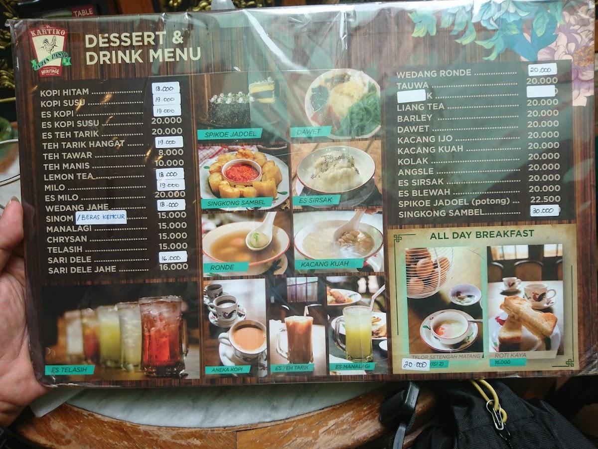 Menu at KARTIKO Traditional Heritage Culinary restaurant, Surabaya