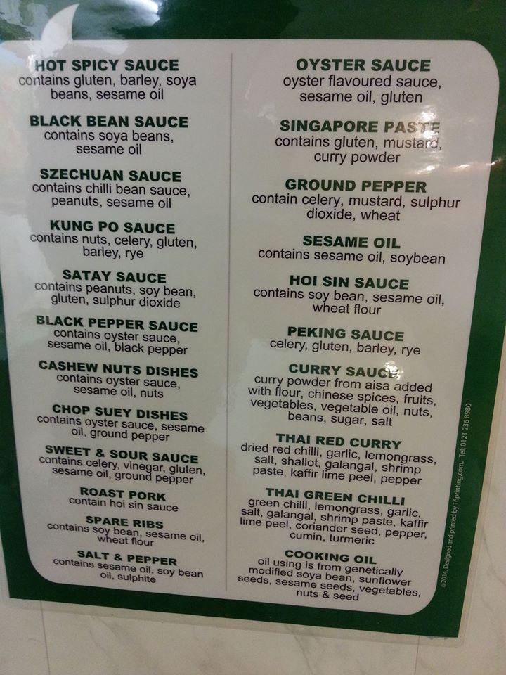 Menu at Mayfair Chinese fast food, Coventry