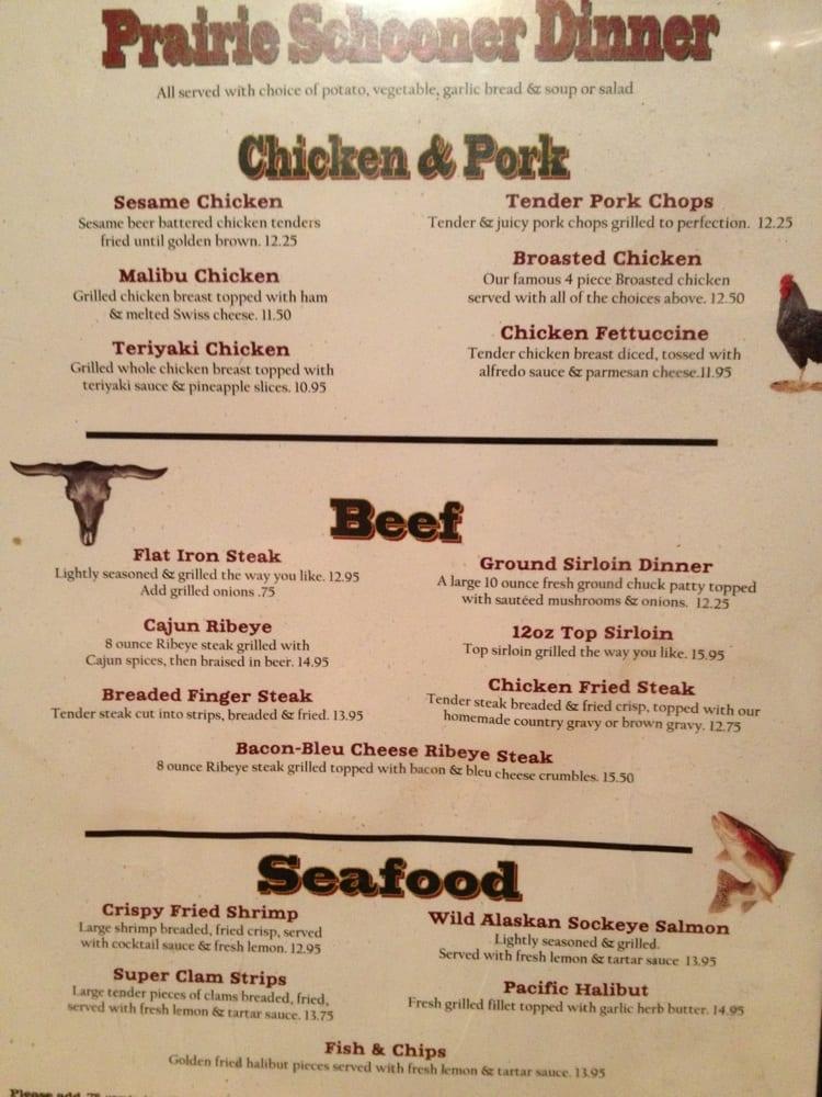 Menu at Prairie Schooner pub & bar, Eugene