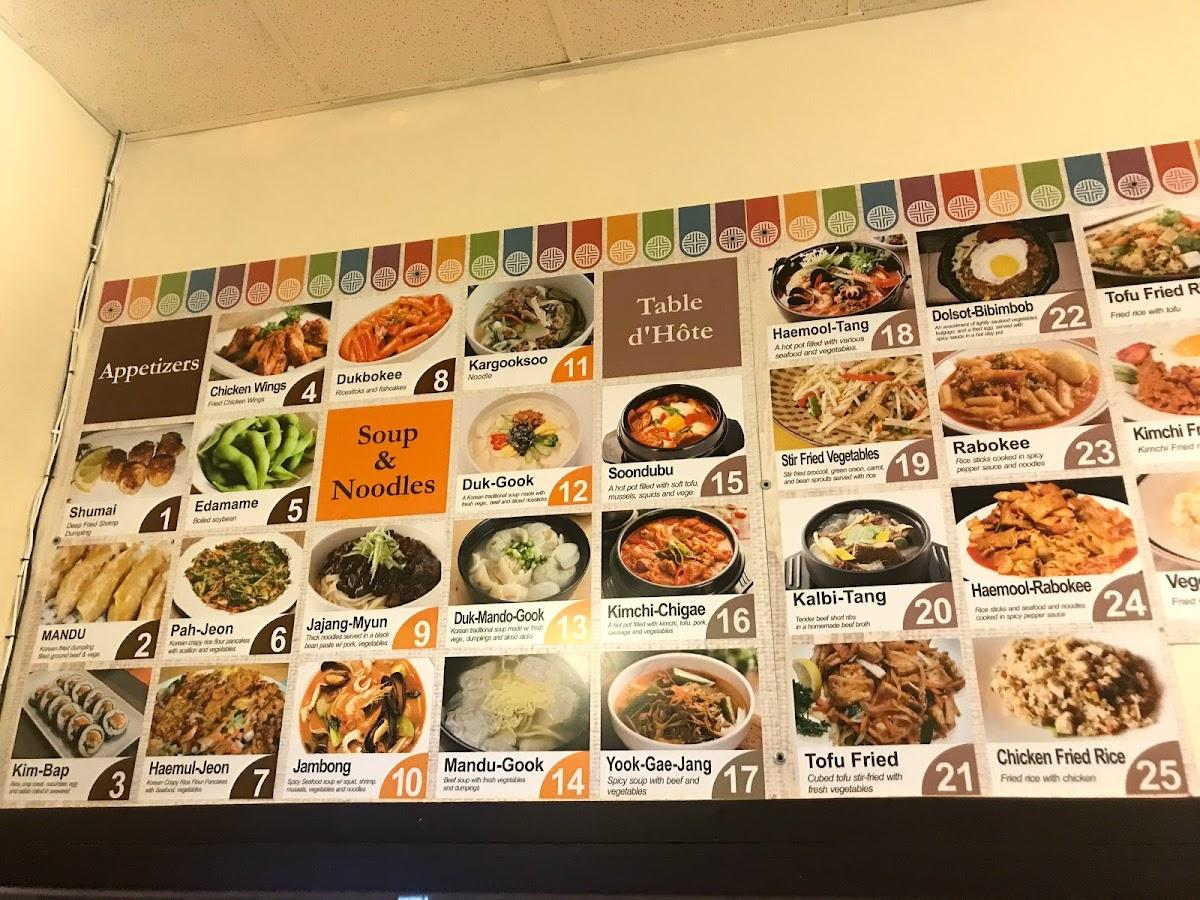Menu at Sodam restaurant, Rochester