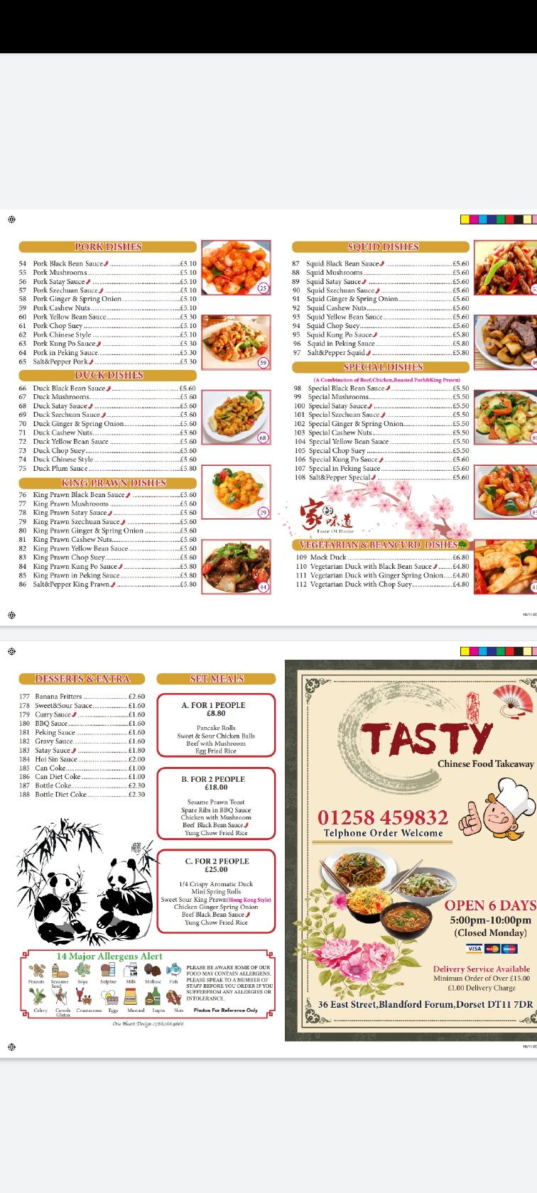Menu at Tasty Takeaway fast food, Blandford Forum