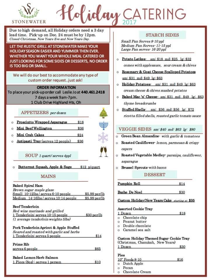 Menu at The Rustic Grill at StoneWater pub & bar, Highland Heights