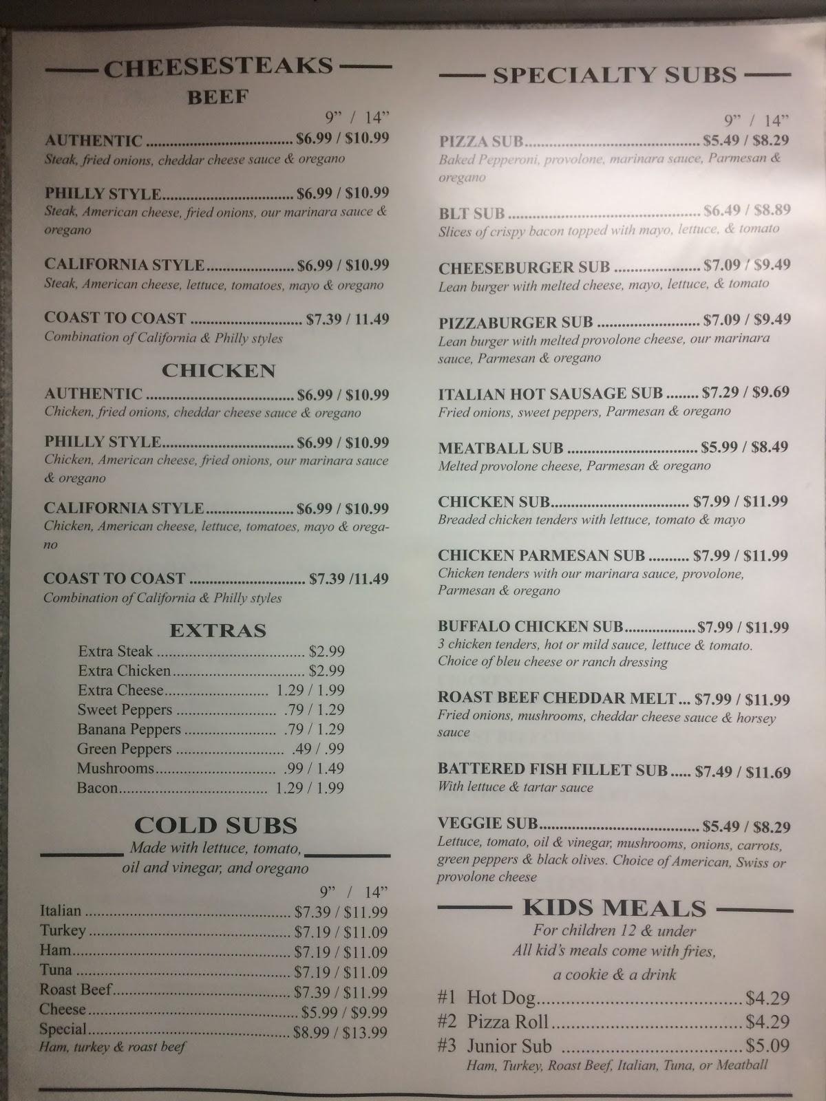 Menu at CC Peppers fast food, State College, N Atherton St