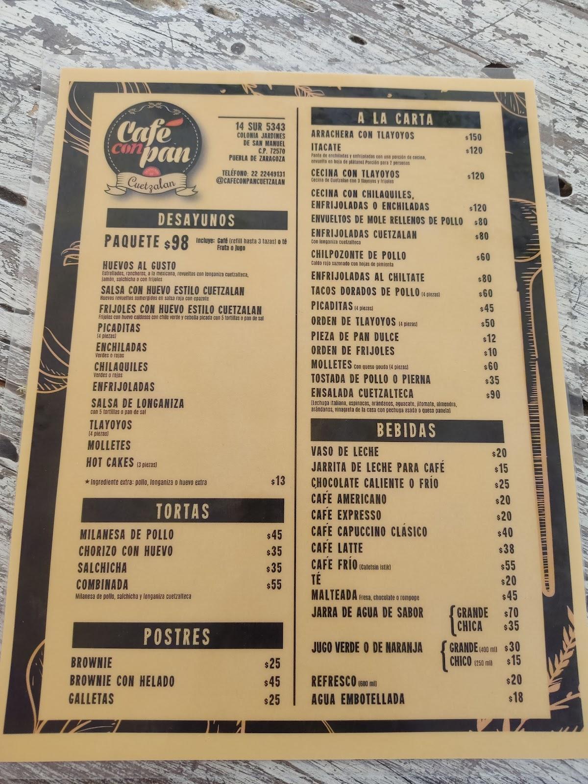 Carta de Café con Pan, Heroica Puebla de Zaragoza, Blvrd 14 Sur 5346