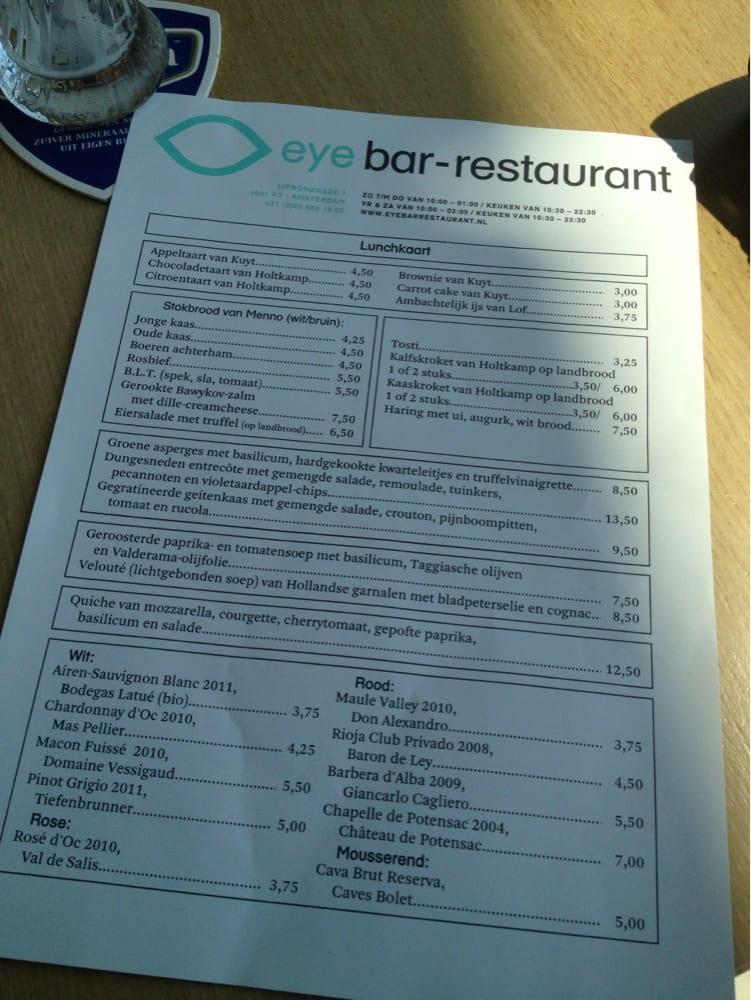 Menu at Eye Film Museum, Amsterdam