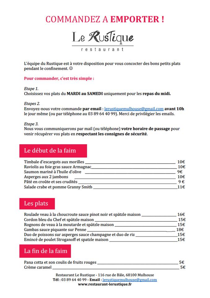 Menu au Le Rustique restaurant, Mulhouse