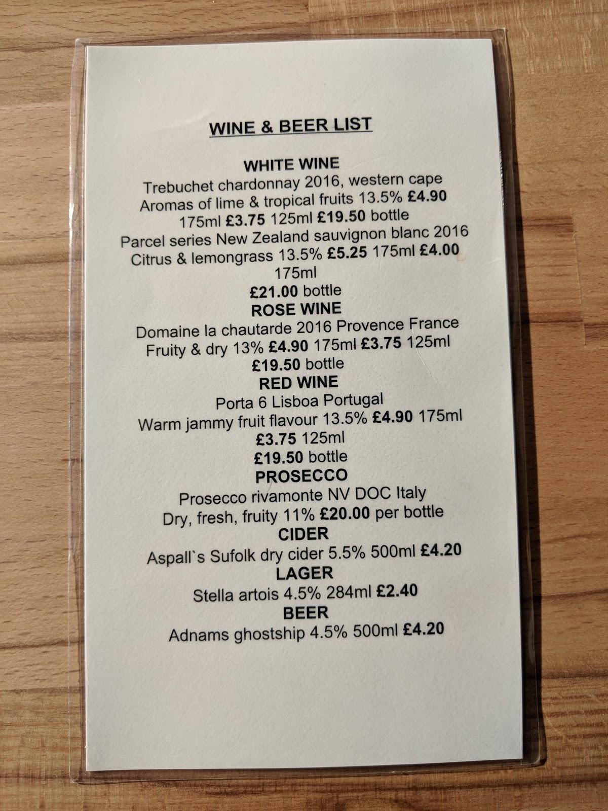 Menu at Old Bakery Cafe, Colchester