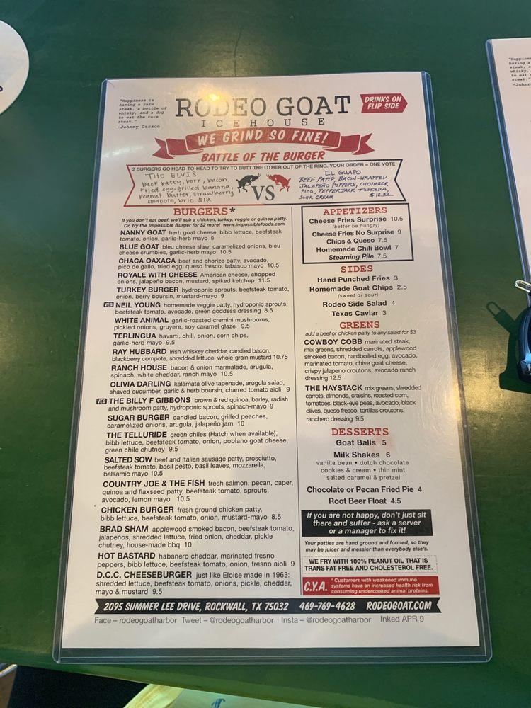 Menu at Rodeo Goat pub & bar, Rockwall