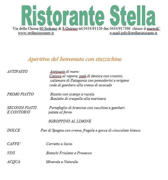 Menu da Stella Ristorante, San Quirino
