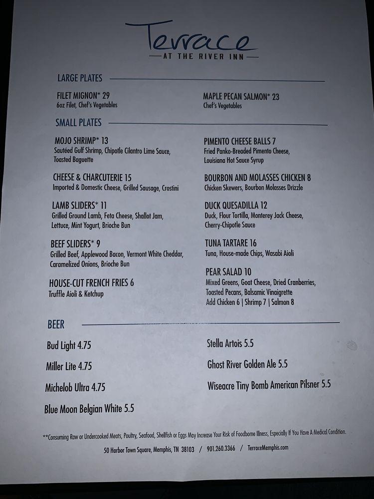 Menu at Terrace at The River Inn pub & bar, Memphis