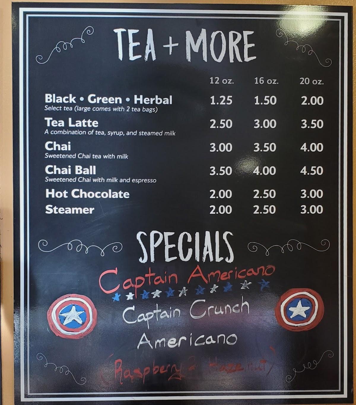 Menu at The Caring Cup cafe, Albuquerque
