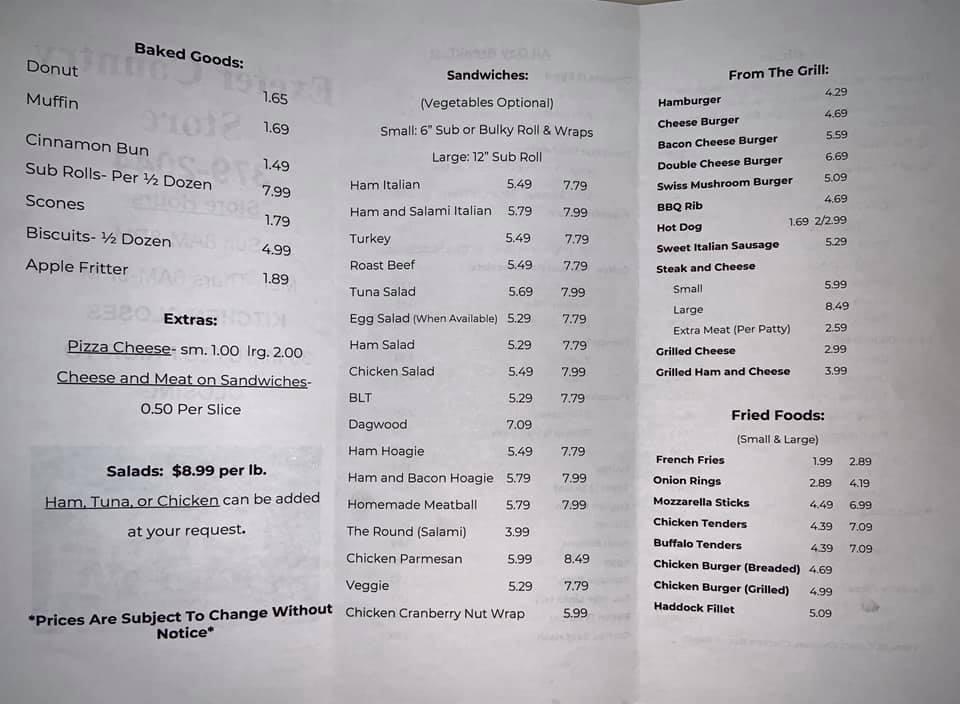 Menu at The Exeter Store, Exeter