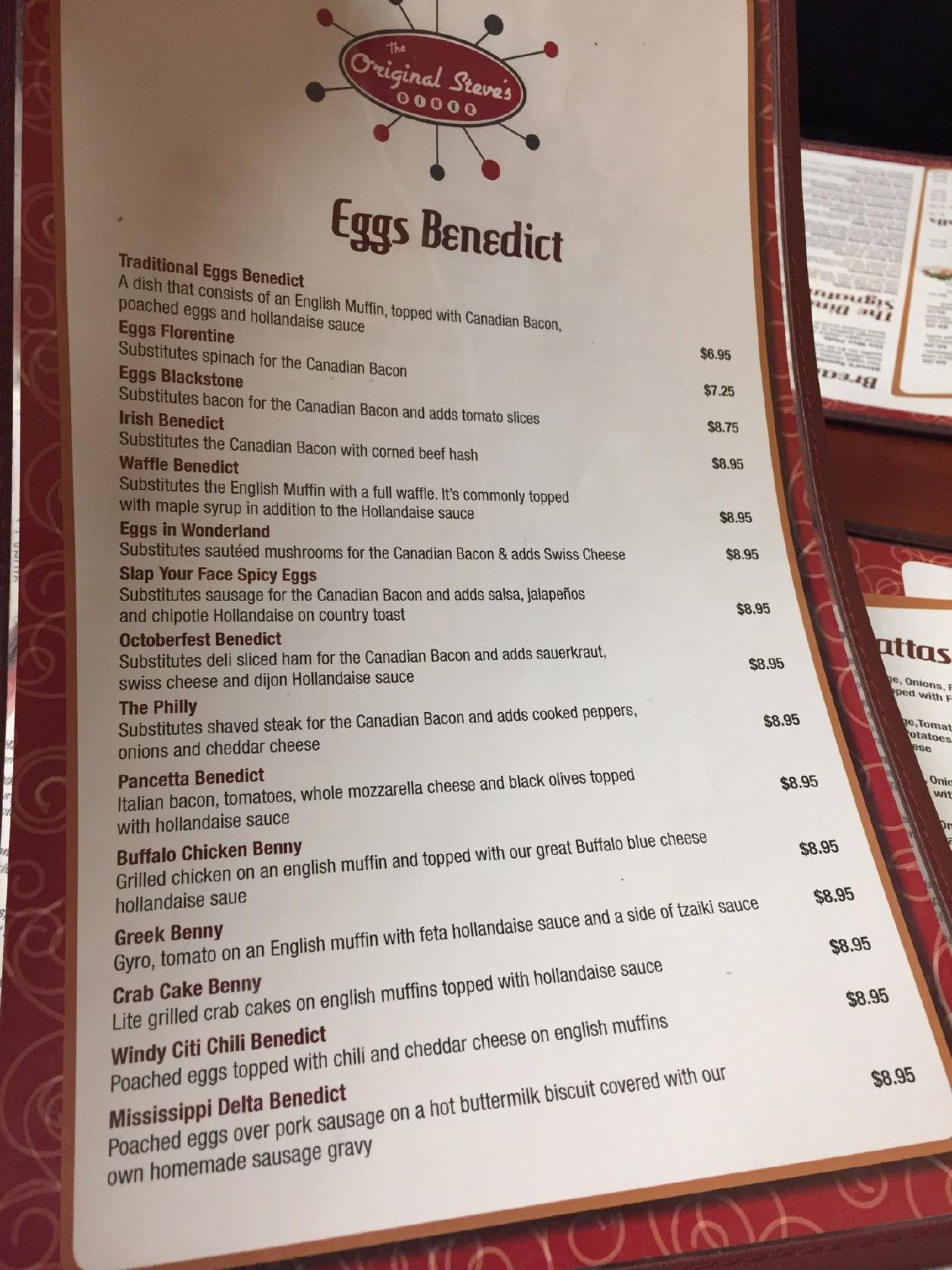 Carta del restaurante The Original Steve's Diner, Rochester, Penfield Rd
