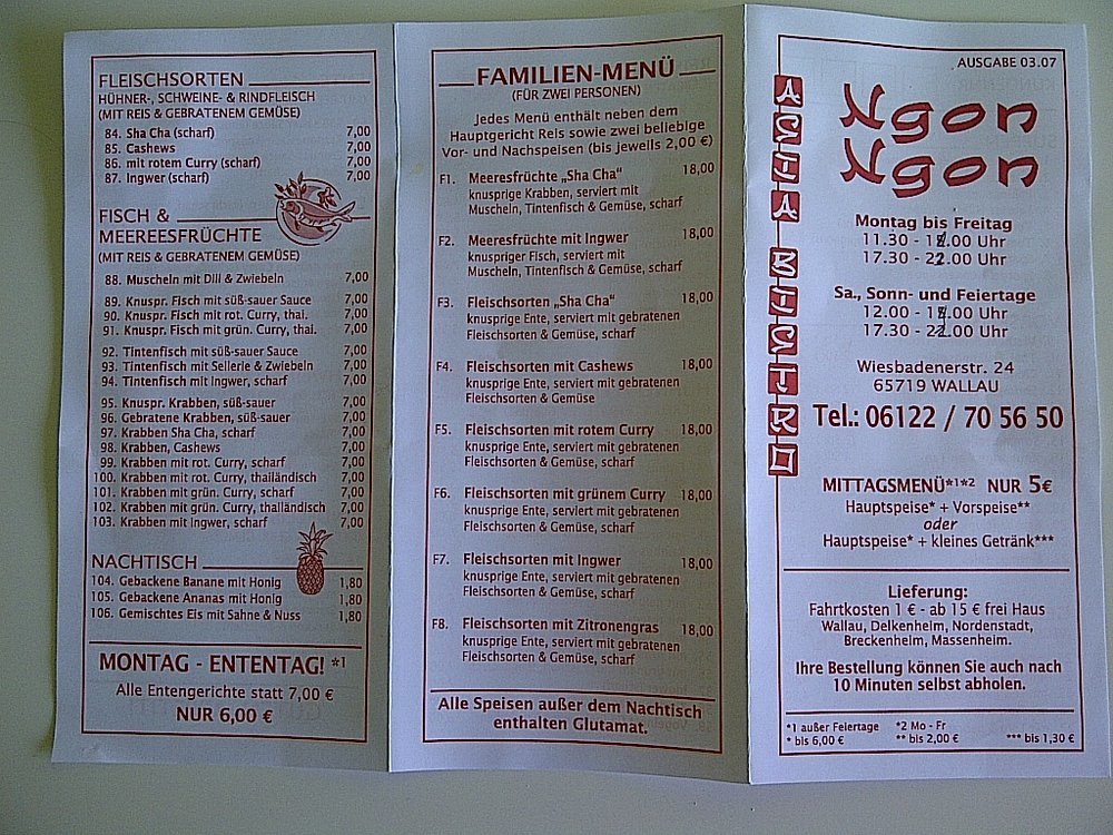 Menu at Asia-Bistro Am Ngon-ngon restaurant, Hofheim