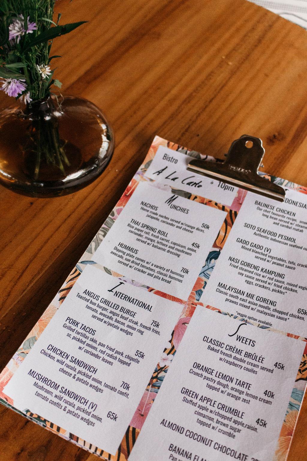 Menu at Dreamsea Surf Camp Canggu, Mengwi