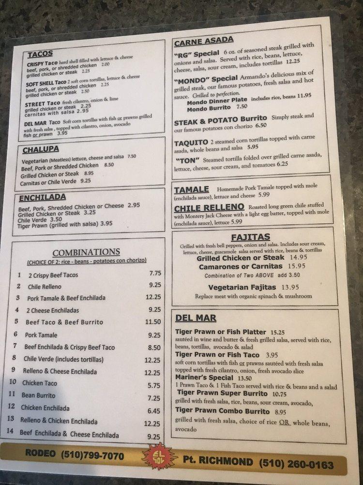 Menu at El Sol Restaurant & Catering, Rodeo