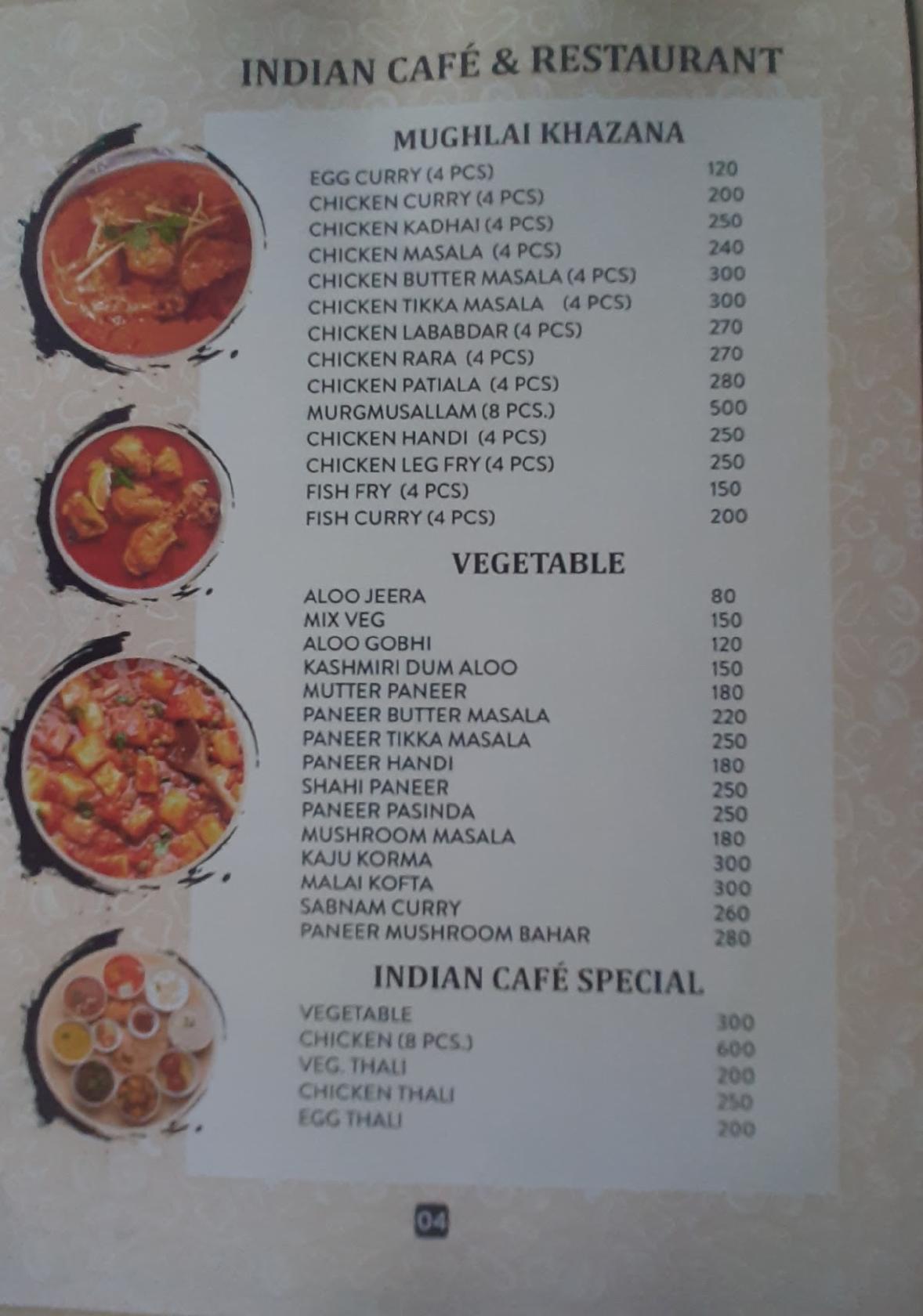 Menu at Indian cafe & Restaurant, Bodhgaya