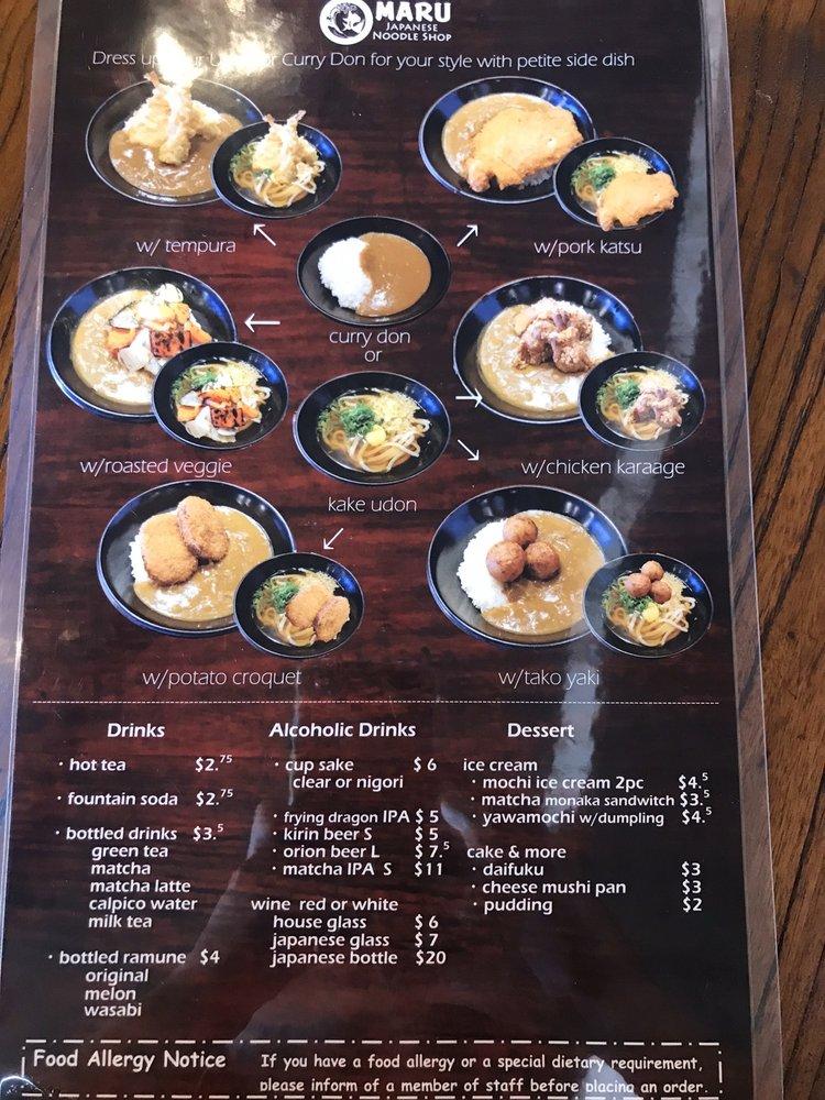 Menu at Maru Japanese Noodle Shop restaurant, Tucson