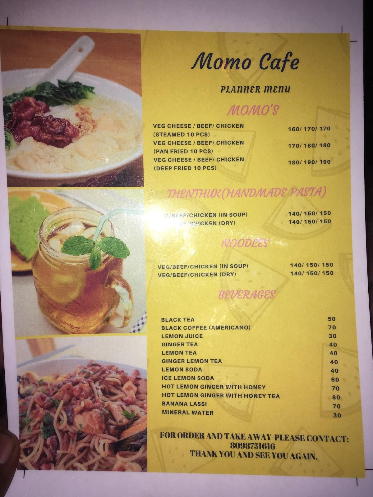 Menu at Momo Café, Kuilapalayam