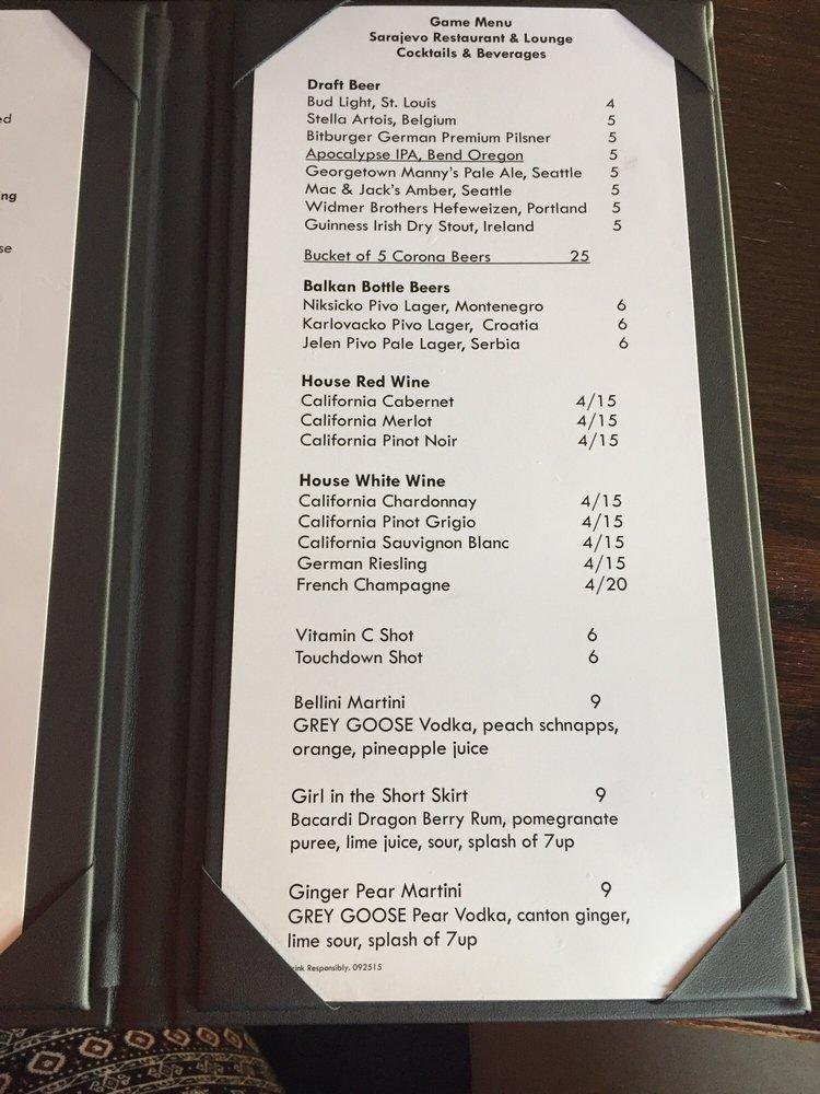 Carta de Sarajevo Restaurant & Lounge, Seattle