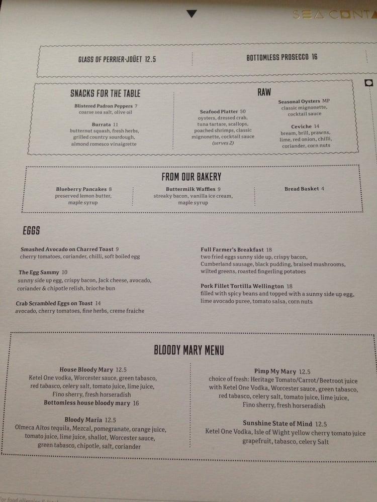 Menu at Sea Containers Restaurant, London