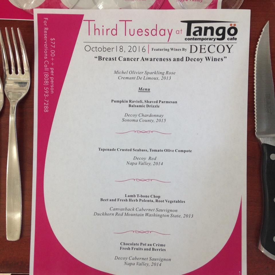 Menu at Tangö Contemporary Cafe, Honolulu