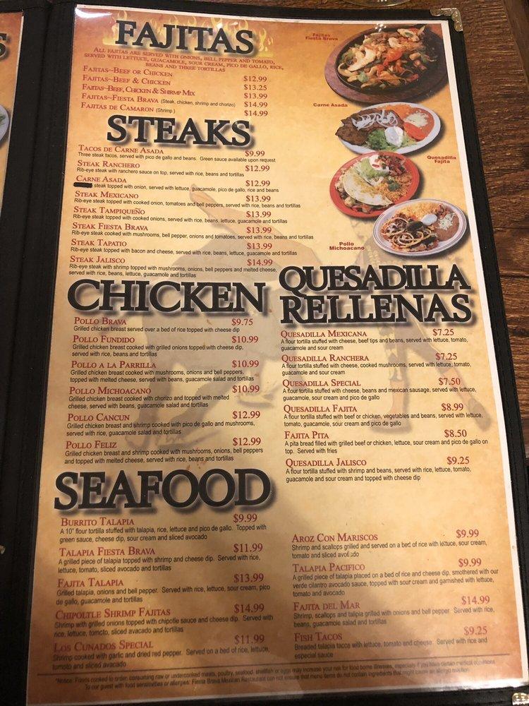 Menu at Fiesta Brava restaurant, Broken Bow