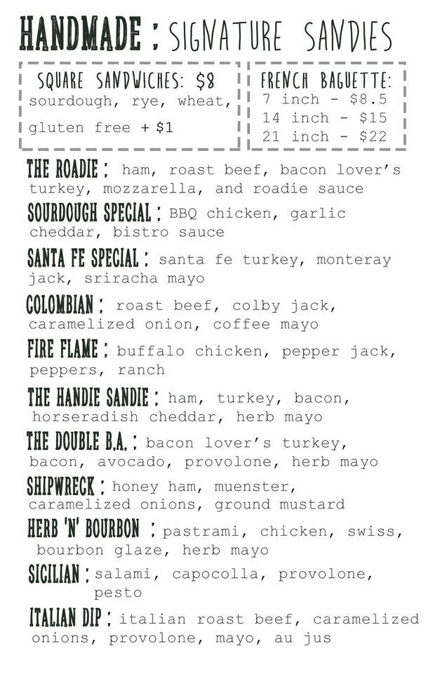 Menu at Handmade cafe, Hillsdale