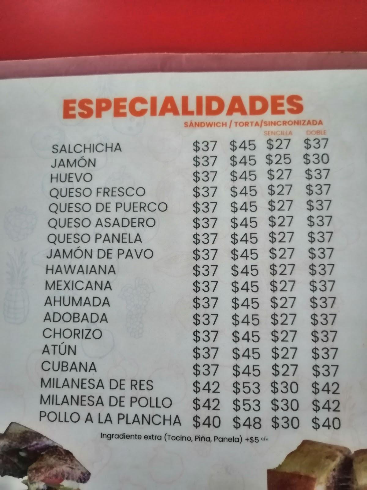 Carta del pub y bar Jugos Y Chocos Tony, Aguascalientes, Aguascalientes ...