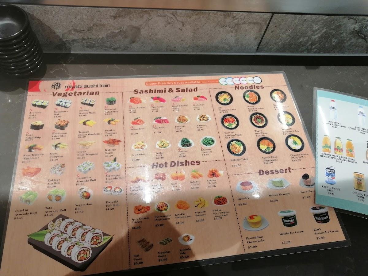 Menu at Miyabi sushi restaurant, Alice Springs