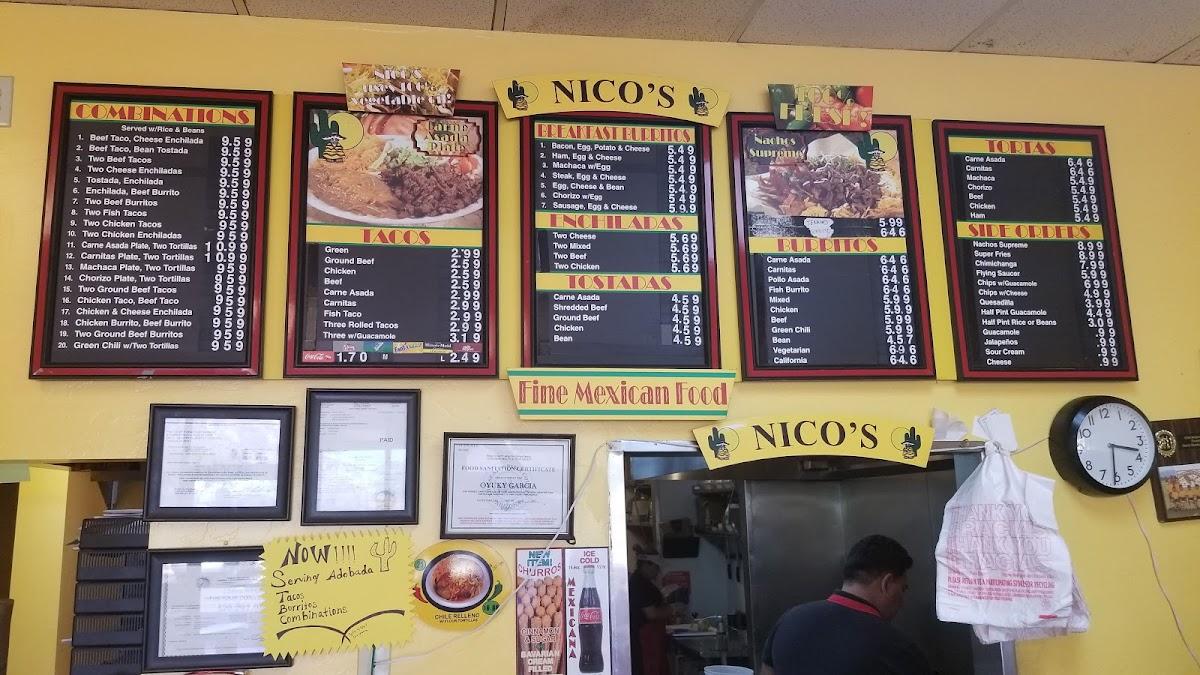 Menu at Nico's Mexican Food restaurant, Oro Valley, N La Cañada Dr