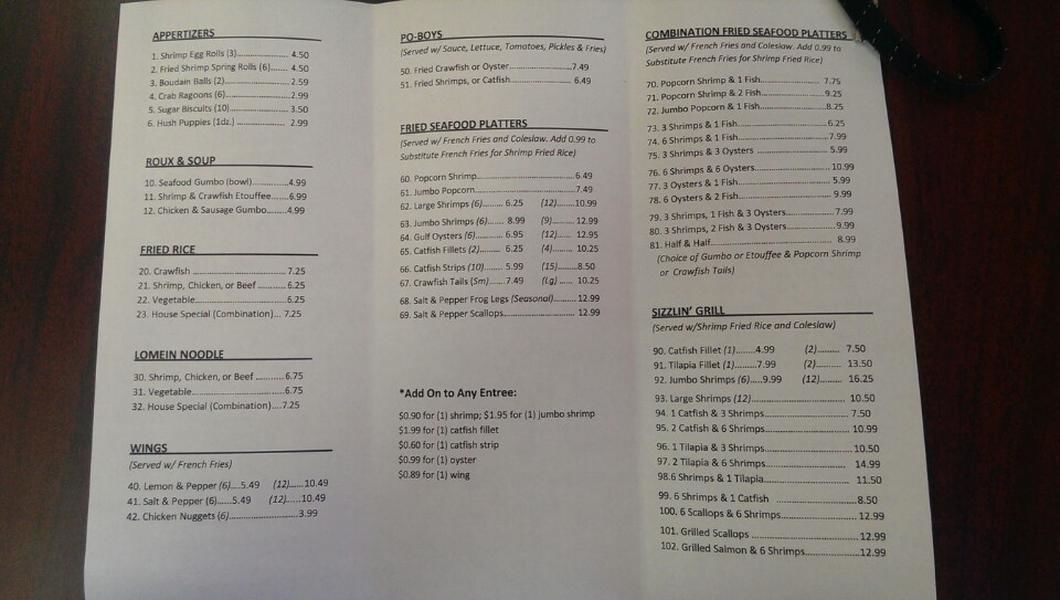 Menu at Noah's Seafood Kitchen restaurant, Vidor, 950 N Main St