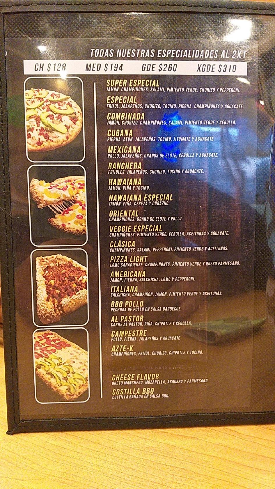 Carta de pizzería Pizza Omega, Nezahualcóyotl, Bosques de América 101