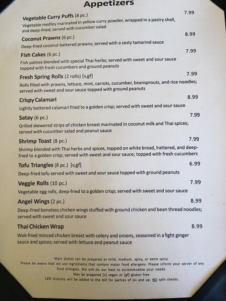 Menu at Siamese Street Thai Restaurant, Stockton